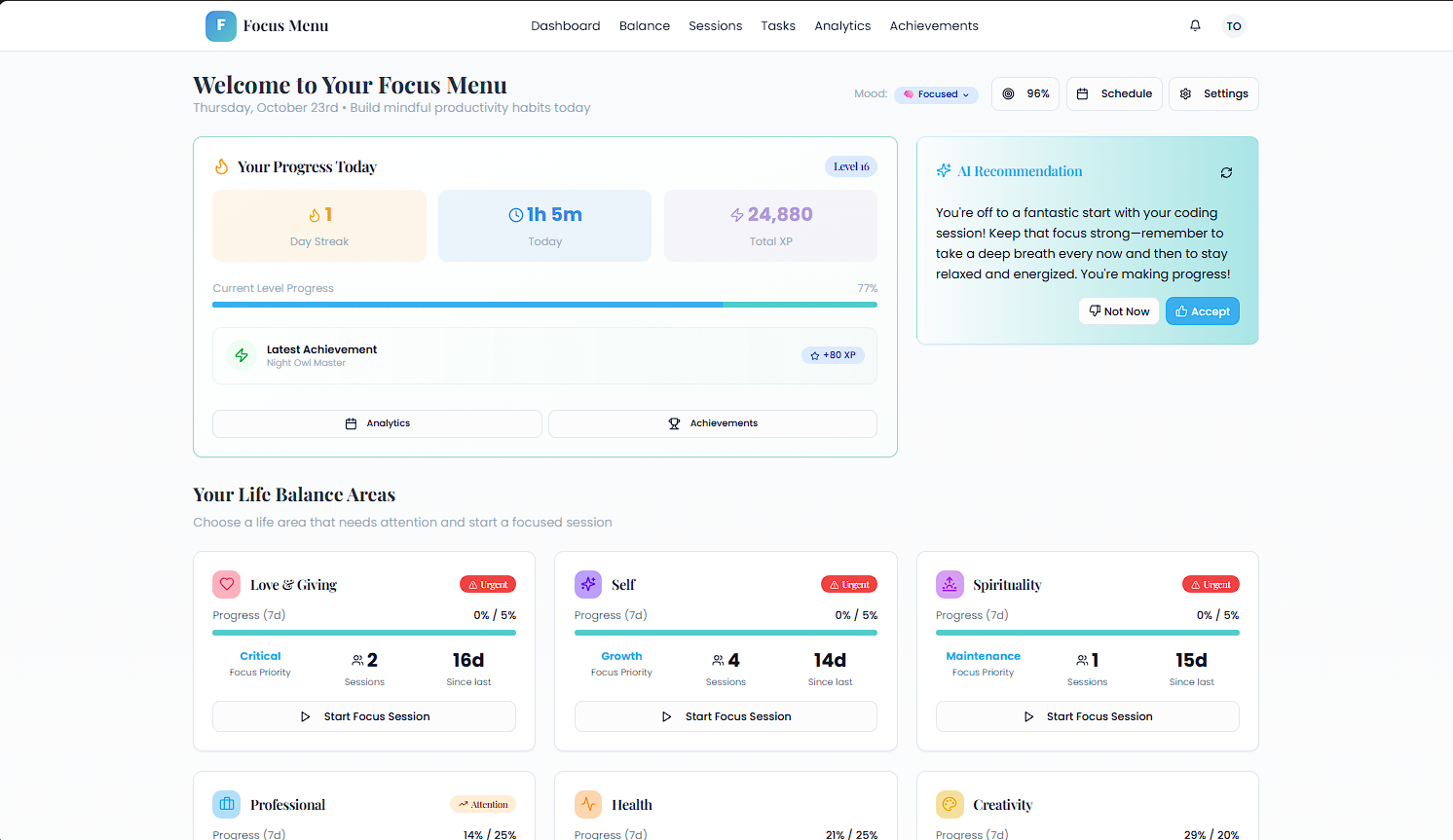 Focus Menu - Mindful AI Productivity Tool